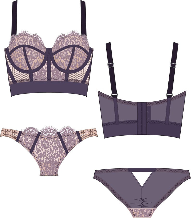 Womens Intimates Lingerie Set 5_CAD Technical Drawing_adobe Illustrator ...