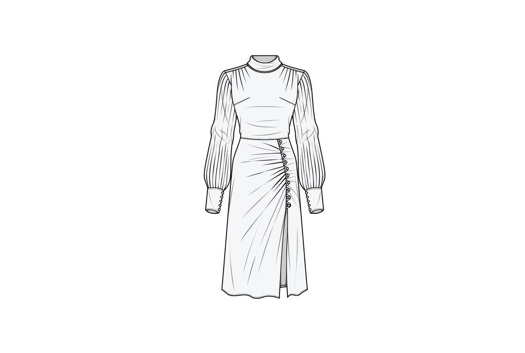 Draped Dress_technical Drawing_adobe Illustrator - Etsy