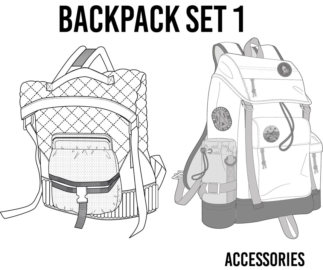 BACKPACK SET 1_front and Back_cad Technical Drawing_adobe Illustrator ...