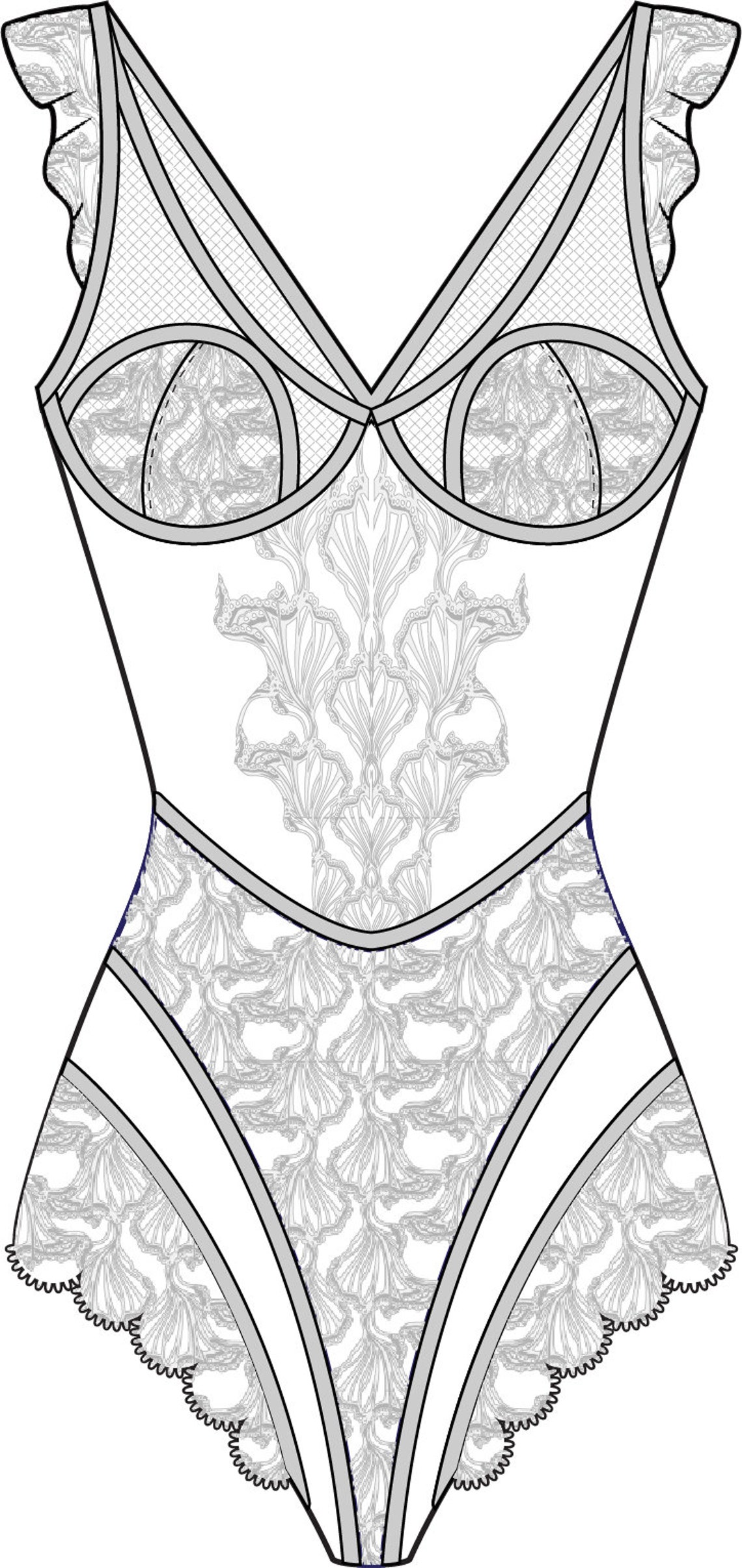 Womens Intimates Lingerie Set 3_CAD Technical Drawing_adobe Illustrator ...