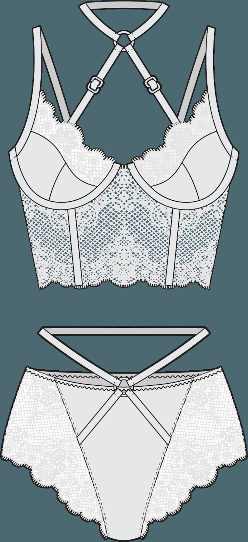 Womens Intimates Lingerie Set 3_CAD Technical Drawing_adobe Illustrator ...