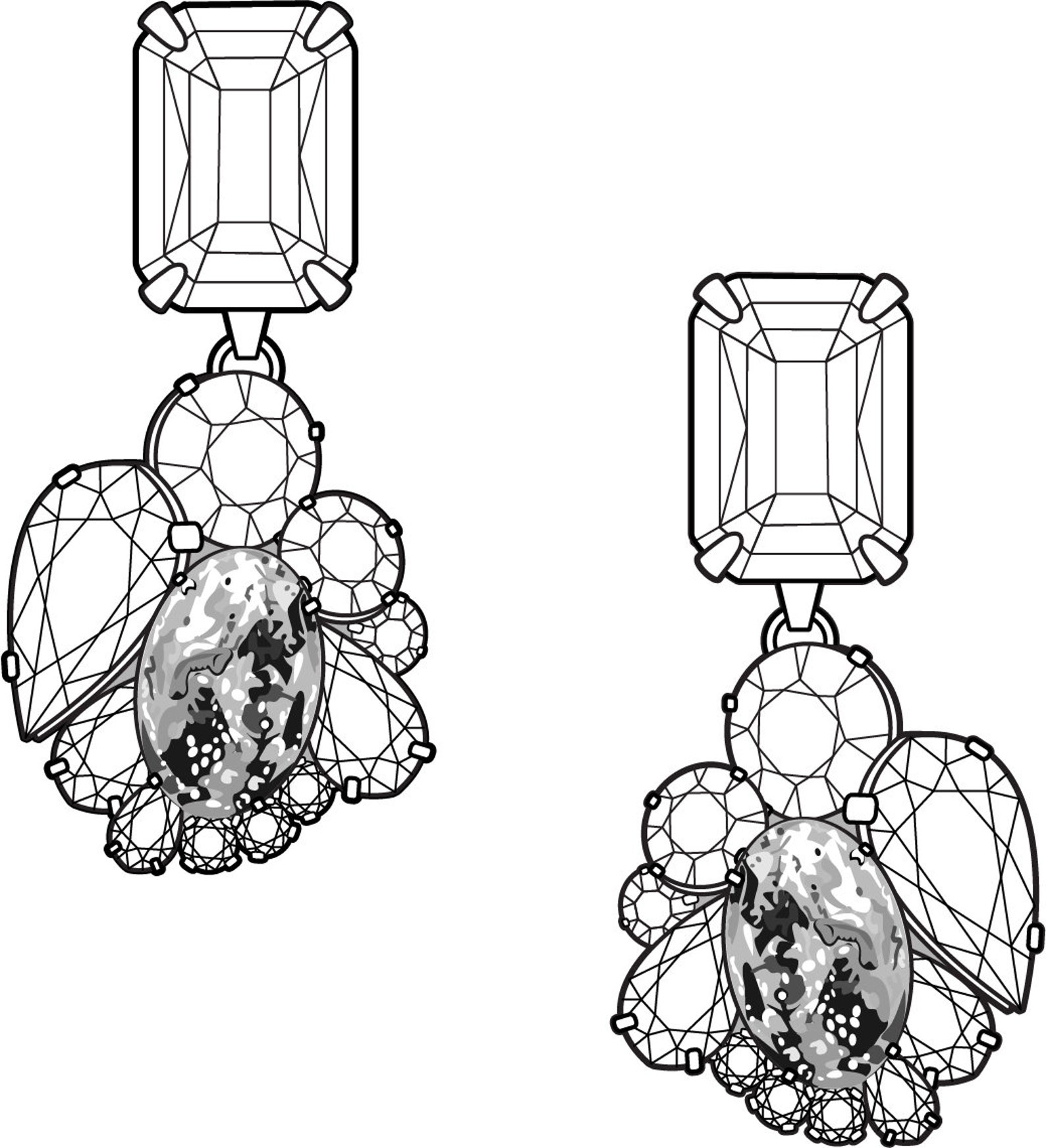 EARRINGS SET 1_CAD Technical Drawing_adobe Illustrator - Etsy