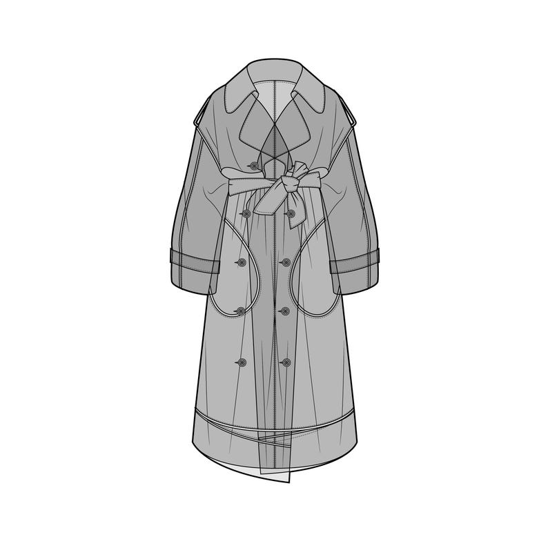 Sheer Trench Coat _CAD Technical Drawing Template_adobe Illustrator - Etsy