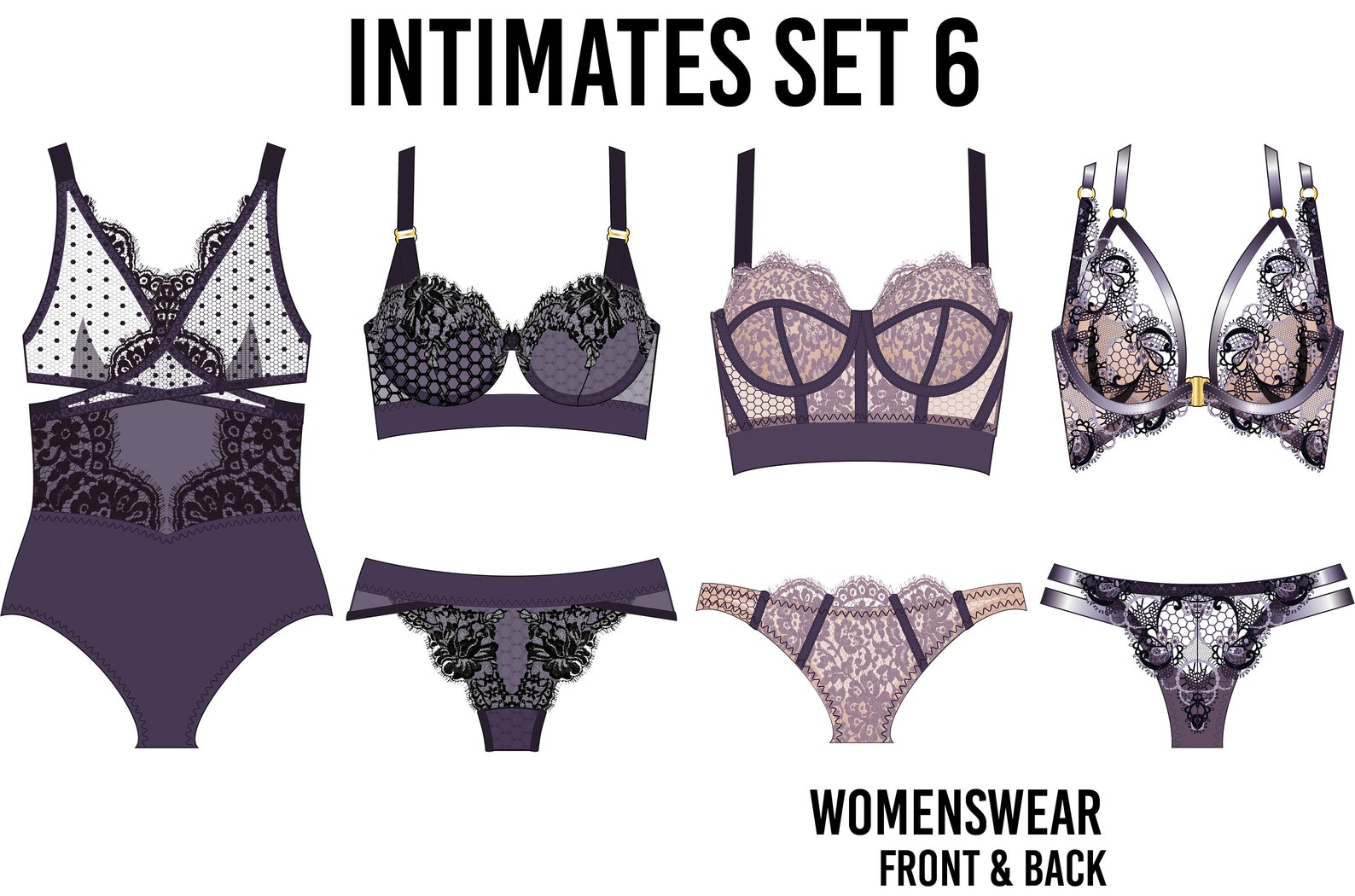 Womens Intimates Lingerie Set 5_CAD Technical Drawing_adobe Illustrator ...