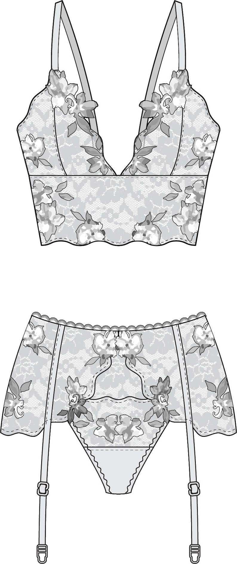 Womens Intimates Lingerie Set 3_CAD Technical Drawing_adobe Illustrator ...