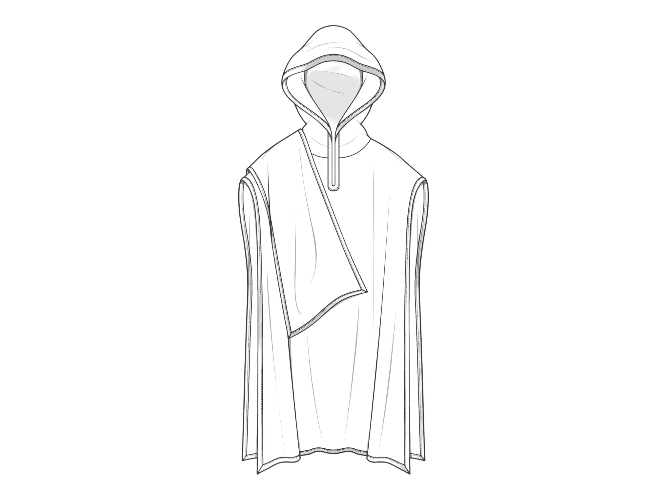 Hoodie Cape Poncho_cad Technical Drawing Template_adobe Illustrator - Etsy
