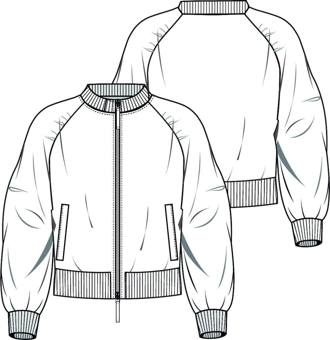 Bomber Jacket Set 1_CAD Technical Drawing Template_adobe Illustrator - Etsy