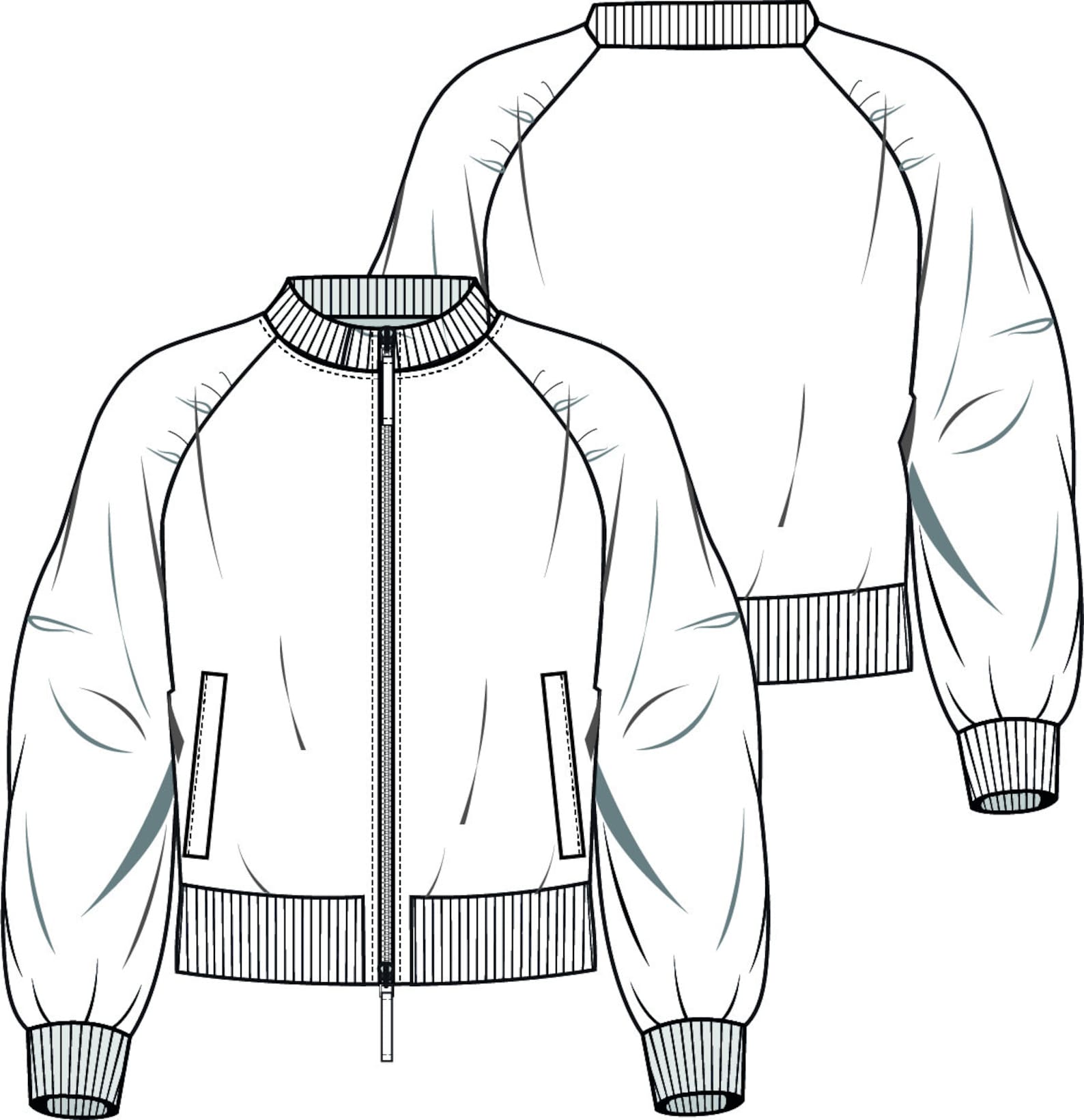 Bomber Jacket Set 1_CAD Technical Drawing Template_adobe Illustrator - Etsy