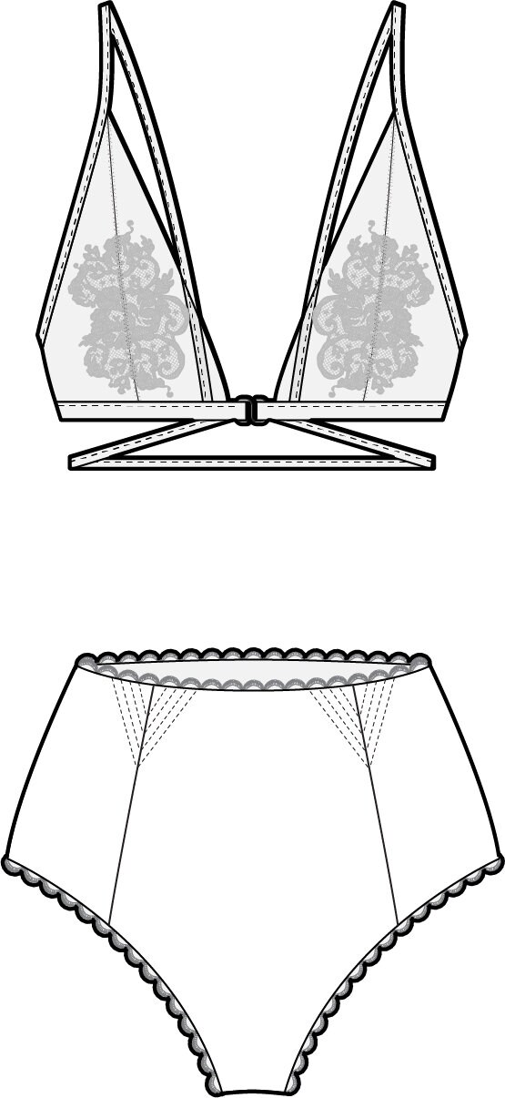 Ladies Bralette Coords Intimates_cad Technical Drawing_adobe ...