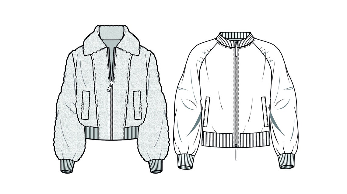 Bomber Jacket Set 1_CAD Technical Drawing Template_adobe Illustrator - Etsy