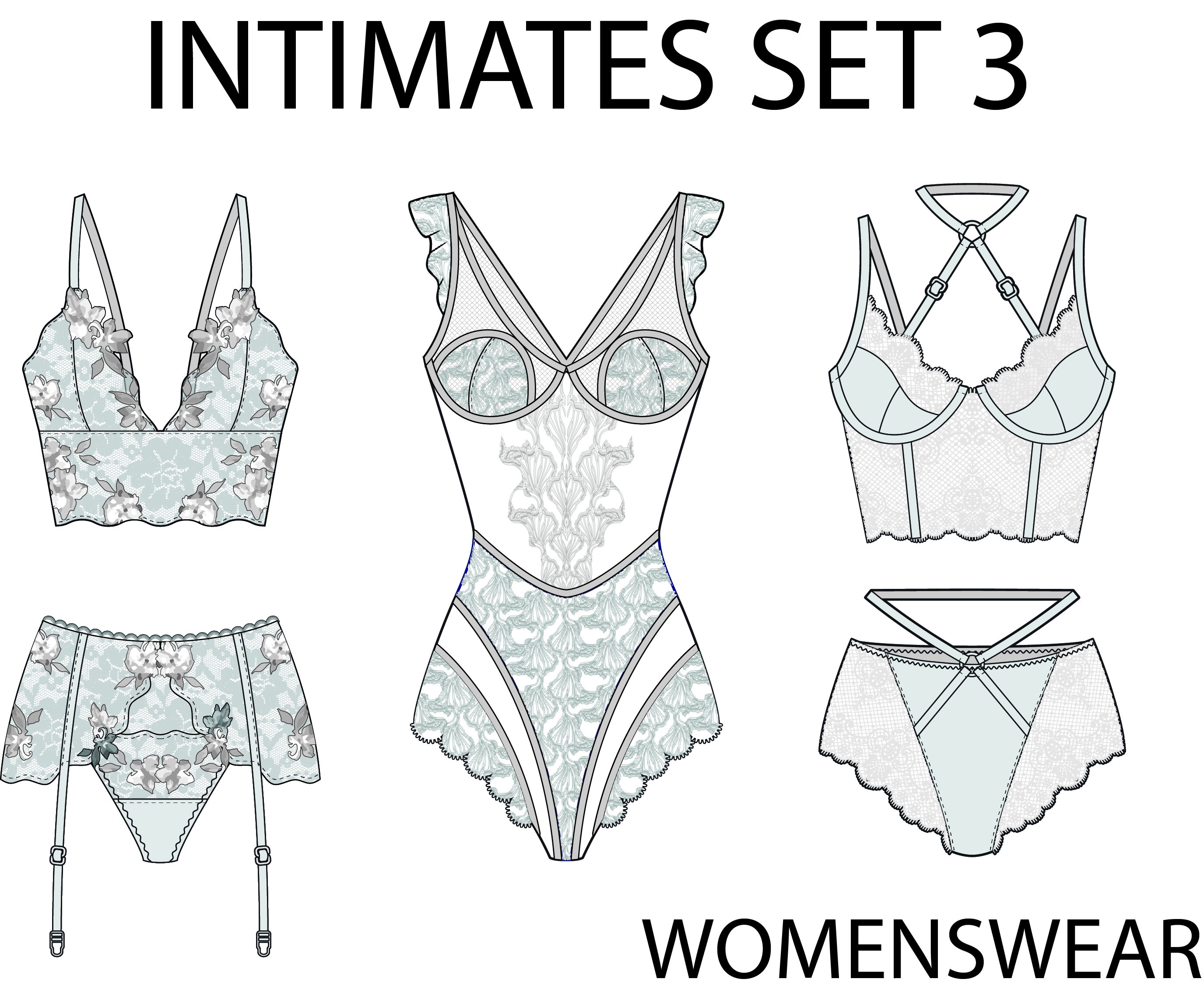Womens Intimates Lingerie Set 3_CAD Technical Drawing_adobe Illustrator ...