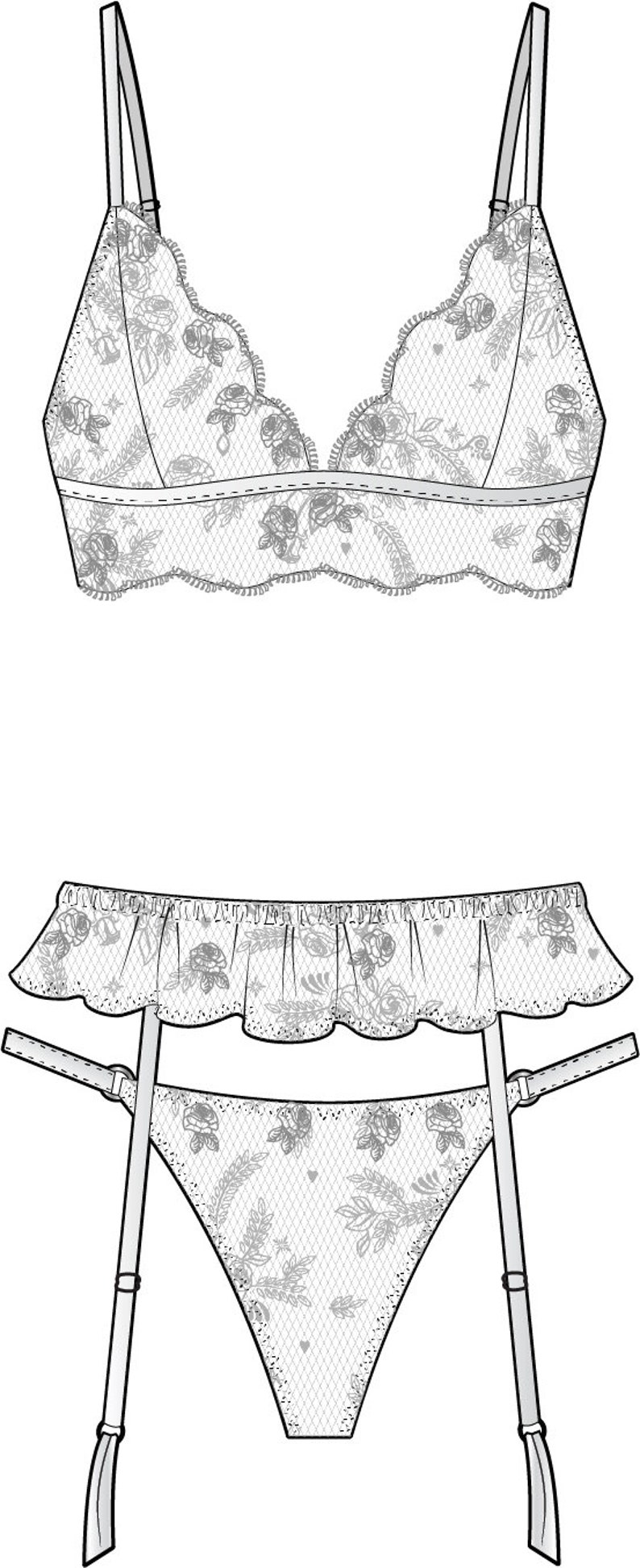 Ladies Bralette Coords Intimates_cad Technical Drawing_adobe ...