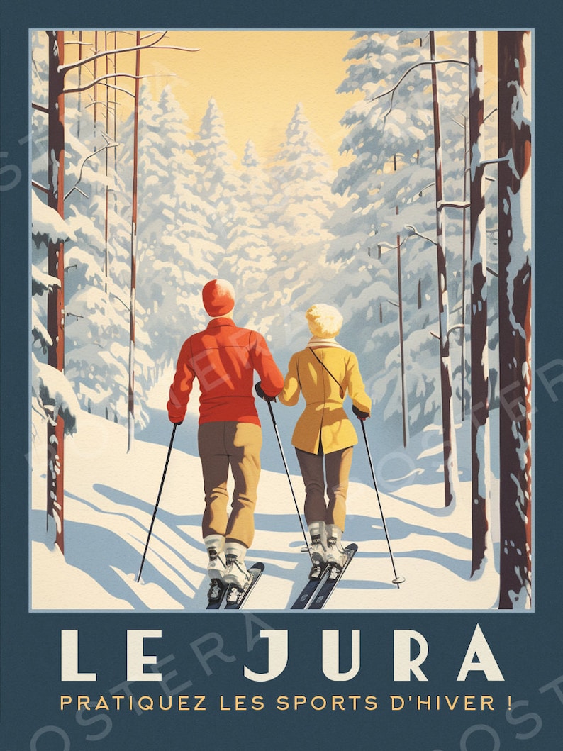 Jura Poster, Cross-country Skiing, Retro Winter Sports Poster, Mountain ...
