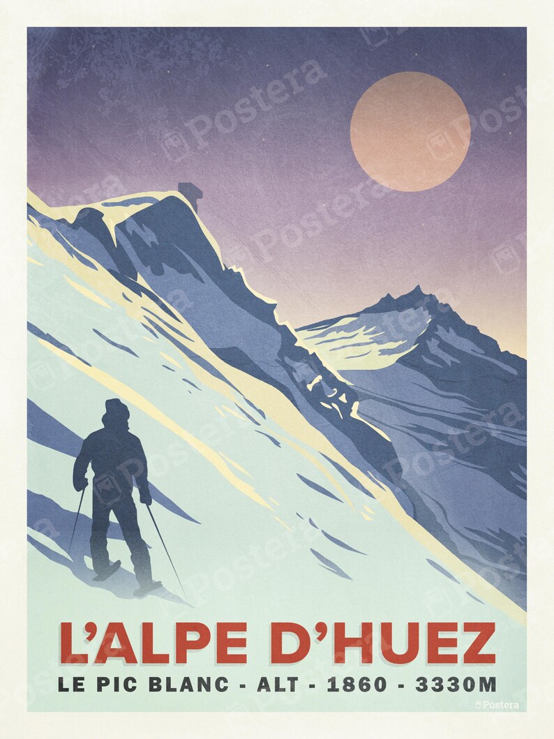 Alpe D'huez Poster Ski Poster the Alps Neo-vintage Illustration Wall ...