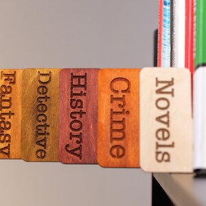 Book Dividers Wood, Handmade Book Divider, Book Genre Separators, Eco ...
