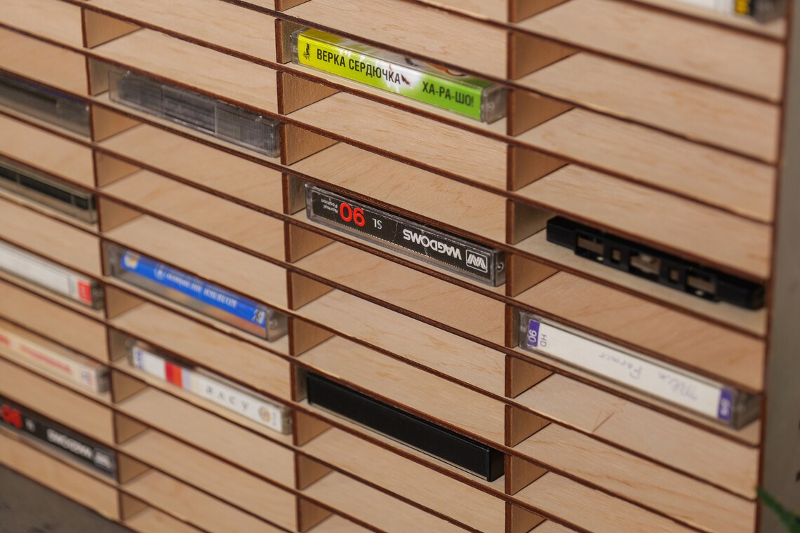 Retro Cassette Display, Handmade Cassette Tape Organizer, 90s Party ...