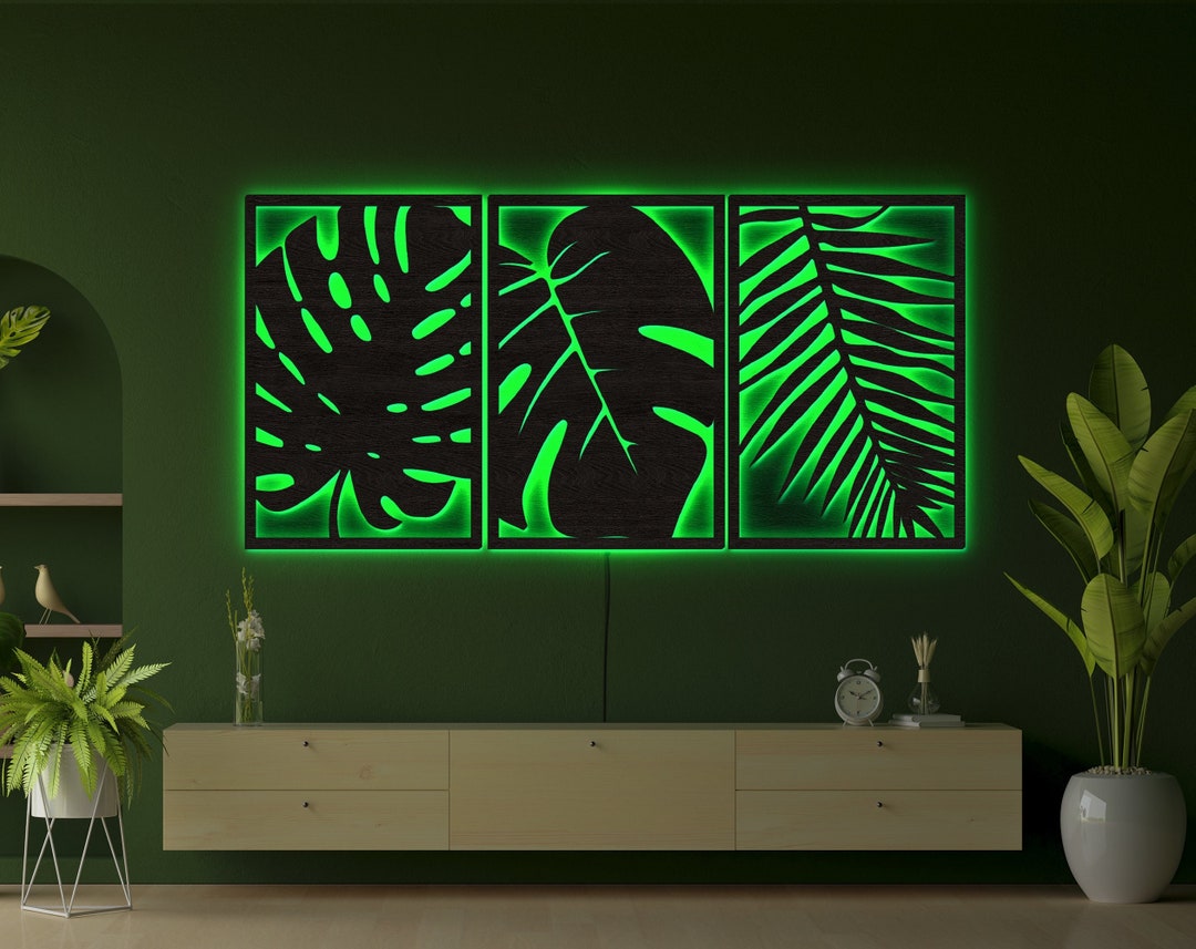 Monstera 3 Panels Decor, Geometric Wood Wall Art, Modern Wood Wall Art ...