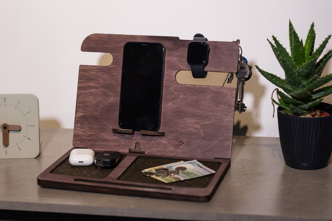 Docking Station Wooden, Wood Desk Organizer, Personalized Gift for Men ...