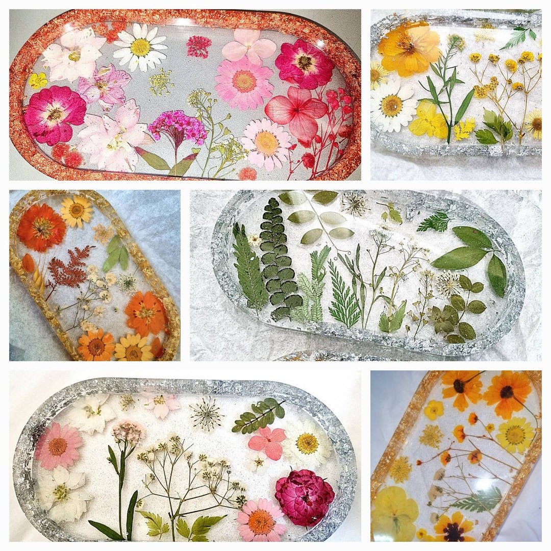 Floral Tray Handmade Real Flowers Handmade Resin and Gold Leaf - Etsy