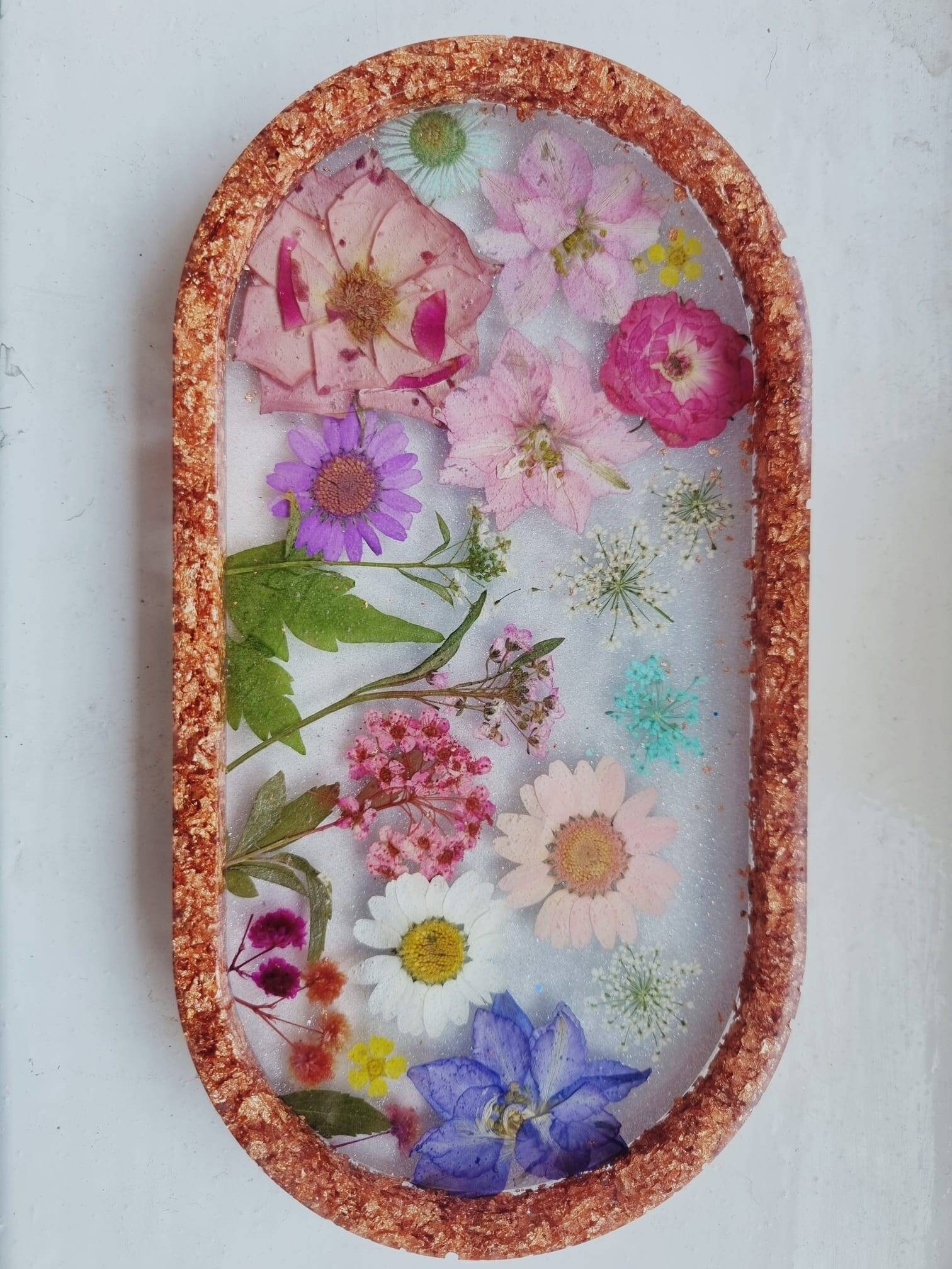 Floral Tray Handmade Real Flowers Handmade Resin and Gold Leaf - Etsy UK