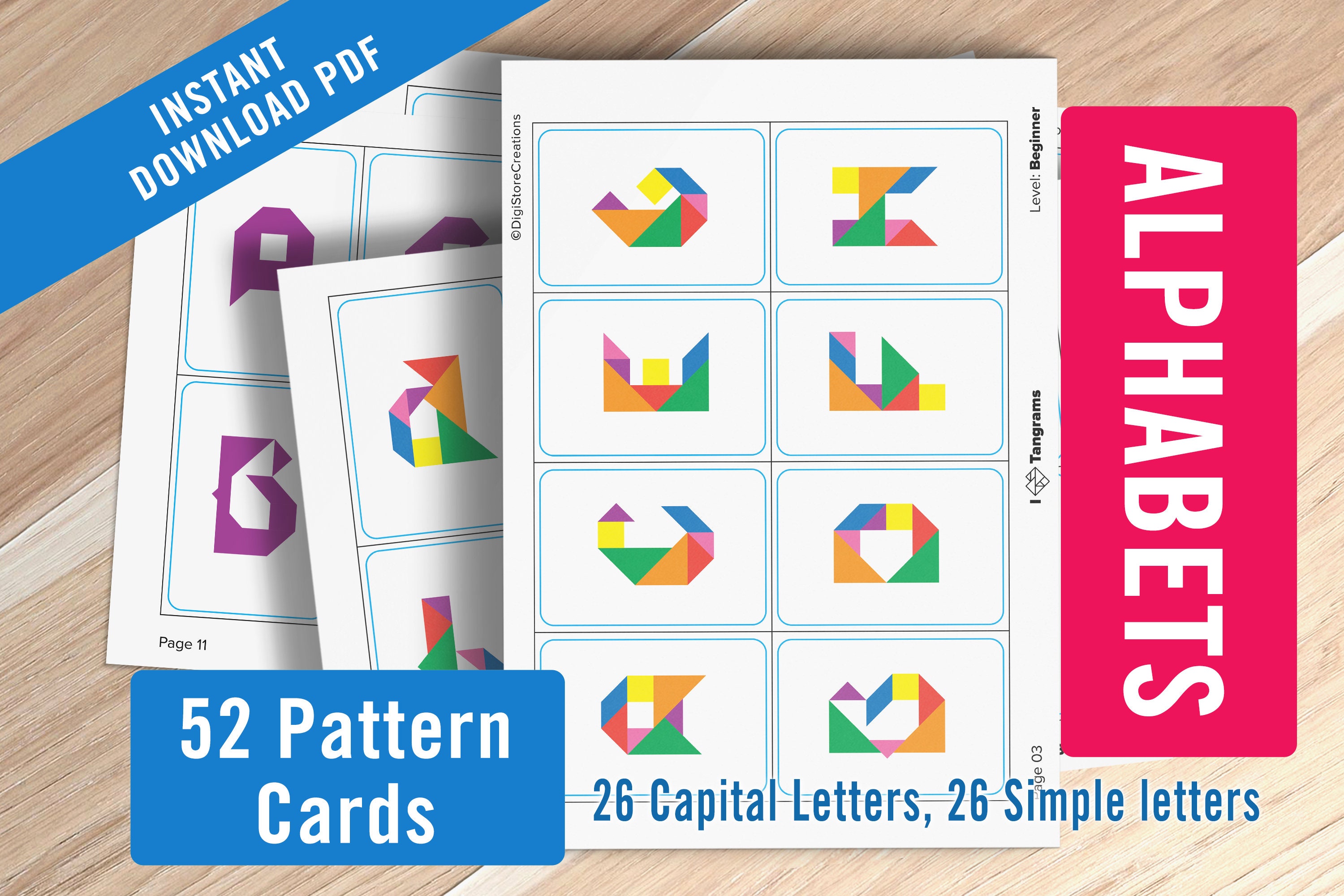 Tangram Pdf-tangram Flash Cards-tangram Alphabet-tangram - Etsy