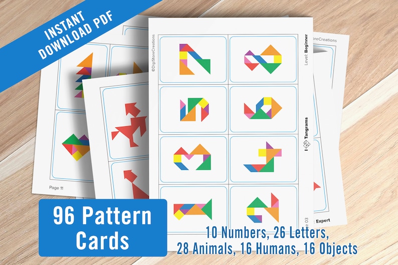 Tangram Pdf-tangram Flash Cards-tangram Alphabet-tangram Animals ...