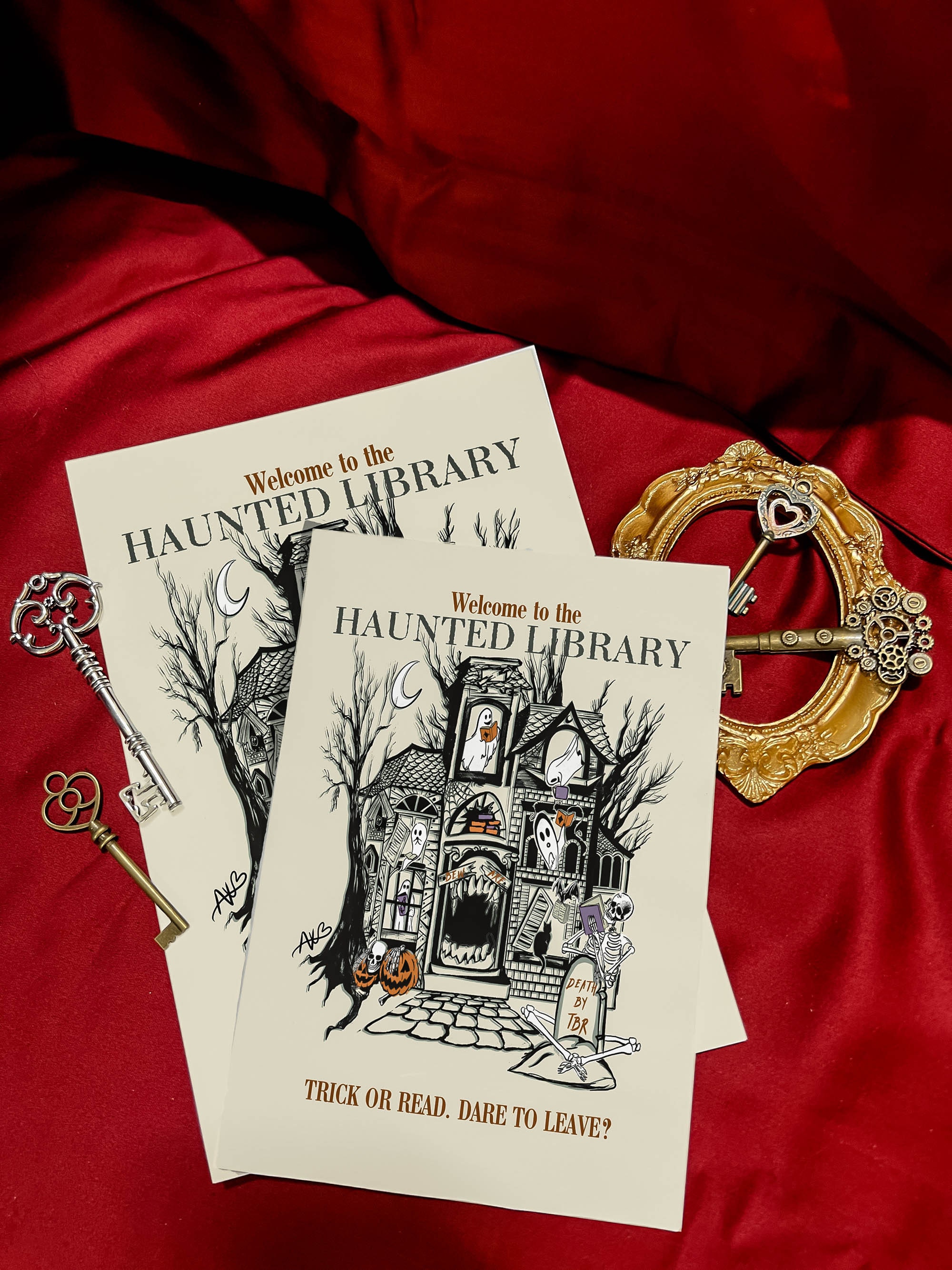 Haunted Library Art Print Halloween Book Print Bookish - Etsy
