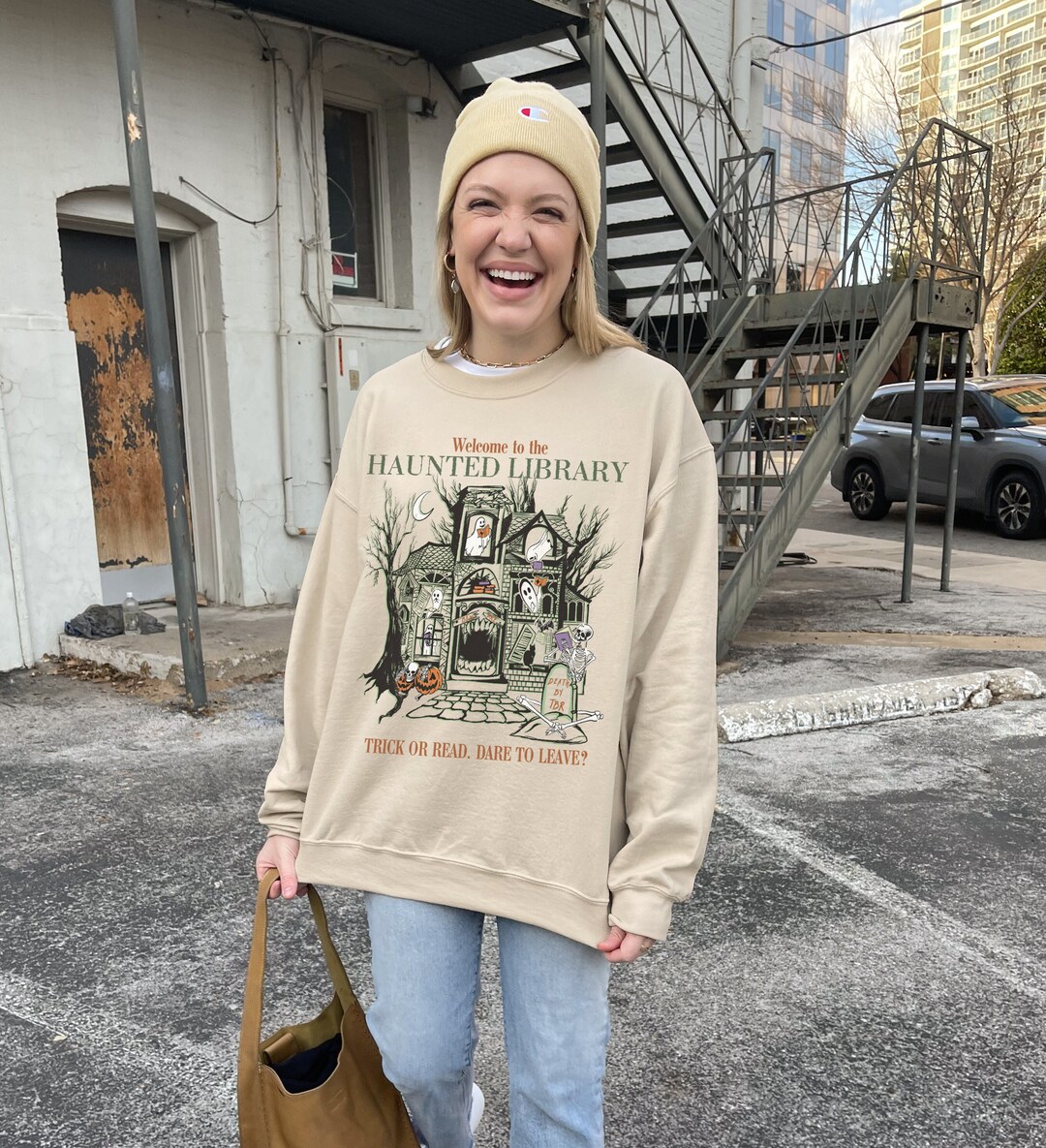 Haunted Library Sweatshirt Bookish Halloween Book Shirt Ghost Reading ...