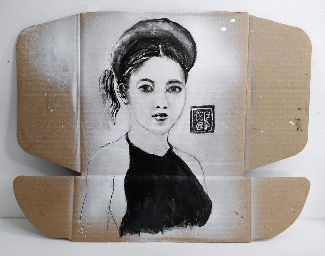 Art CHINESE GIRL 36 X 28 Cm Mixed Technique on Cardboard. KF01 Property - Etsy