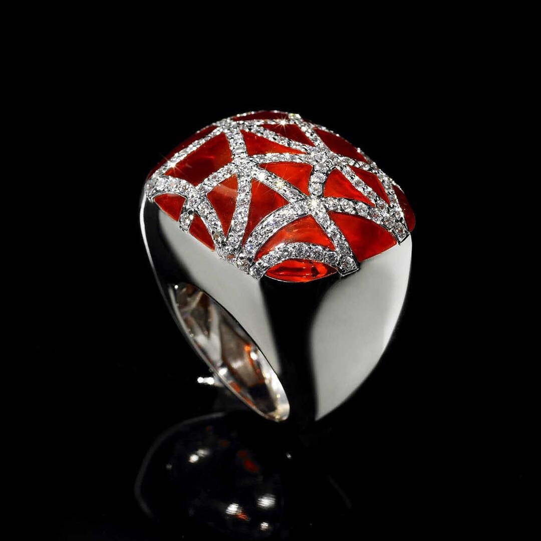 Ring MORGANA, 18kt Gold Unbreakable Cathedral Enamel and Diamonds Art ...