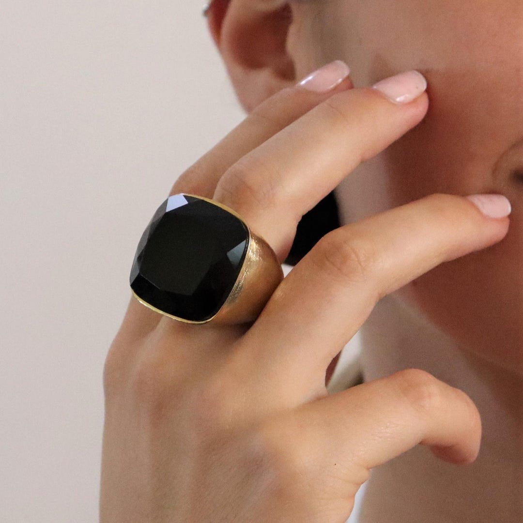 REDÓ FLORENCE 1989 • Ring CARLOTTA, 24kt Gold Plated Bronze With Black ...