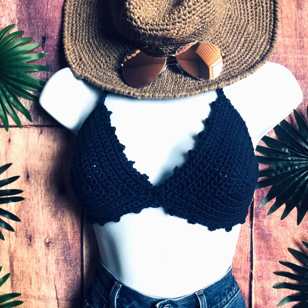 Handmade Navy Blue Crocheted Bikini Top, Navy Festival Top, Crochet ...