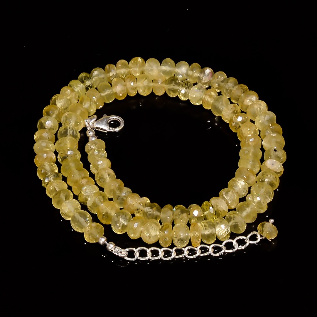 Heliodor Natural Gemstone Rondelle Shape Faceted Necklace 17-19" Beads ...