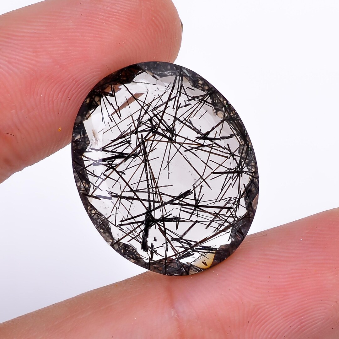 Black Rutile Quartz ( Both Side Flat Cut ) Oval Shape Cut Stone Loose ...
