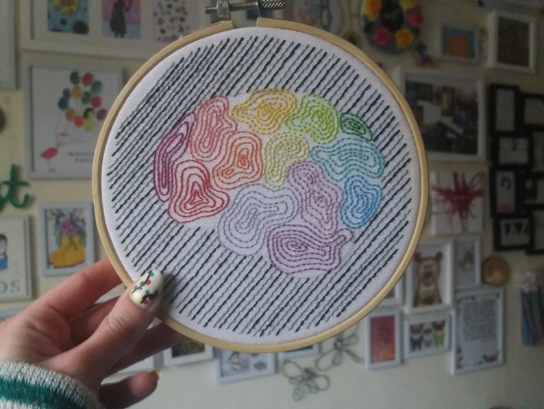 Rainbow Brain Embroidery Hoop Mental Health Collection - Etsy Israel