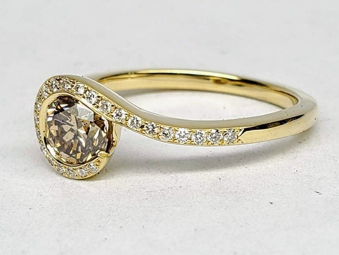 Champagne Color Diamond Engagement Ring in 925 Sterling Silver - Etsy UK