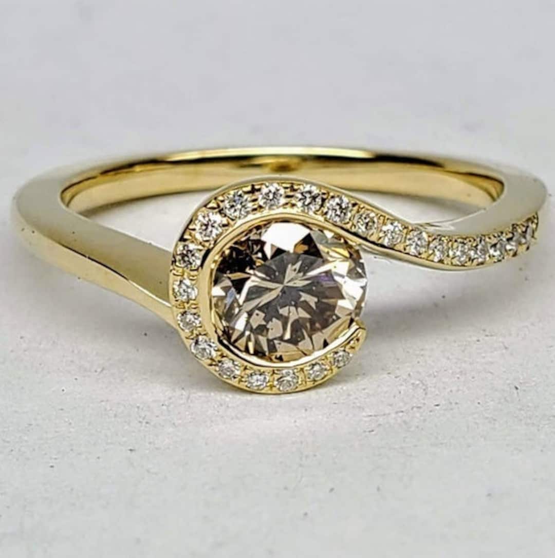 Champagne Color Diamond Engagement Ring in 925 Sterling Silver - Etsy UK