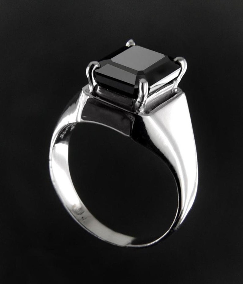 Black Diamond Emerald Cut Ring for Men's in Sterling - Etsy