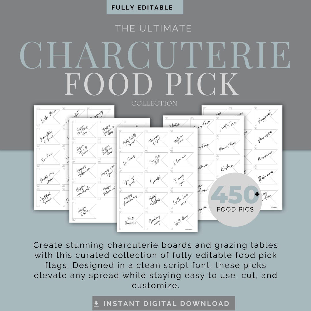 DIY Charcuterie Food Picks Template | Printable Food Flags for Grazing ...