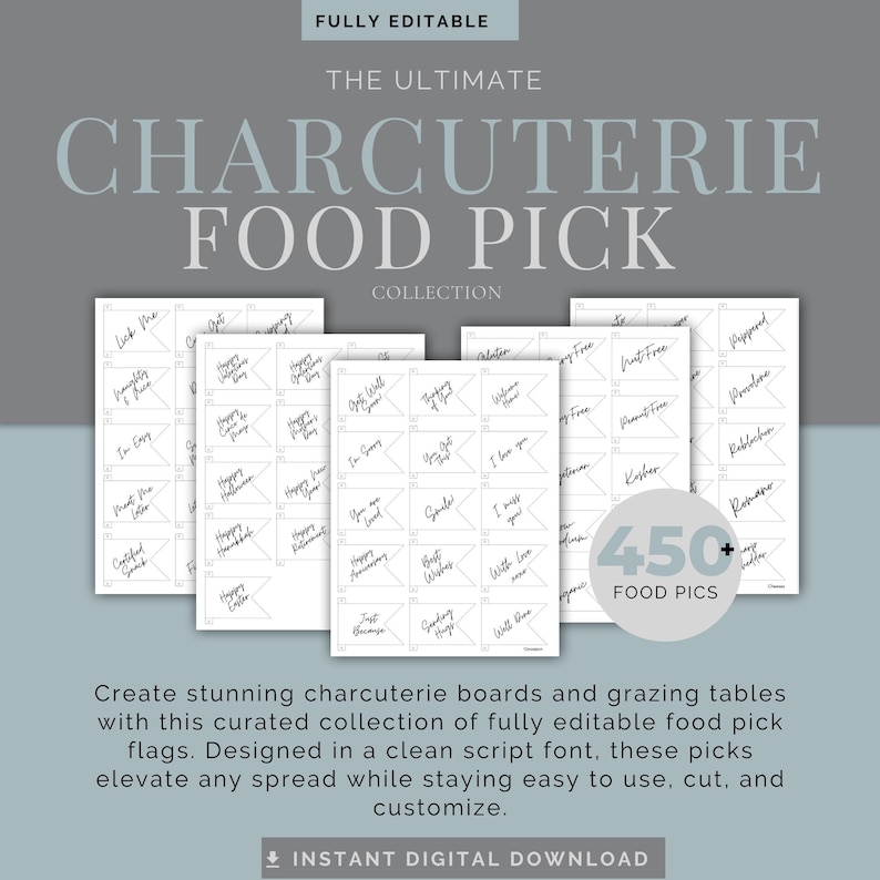 DIY Charcuterie Food Picks Template | Printable Food Flags for Grazing ...