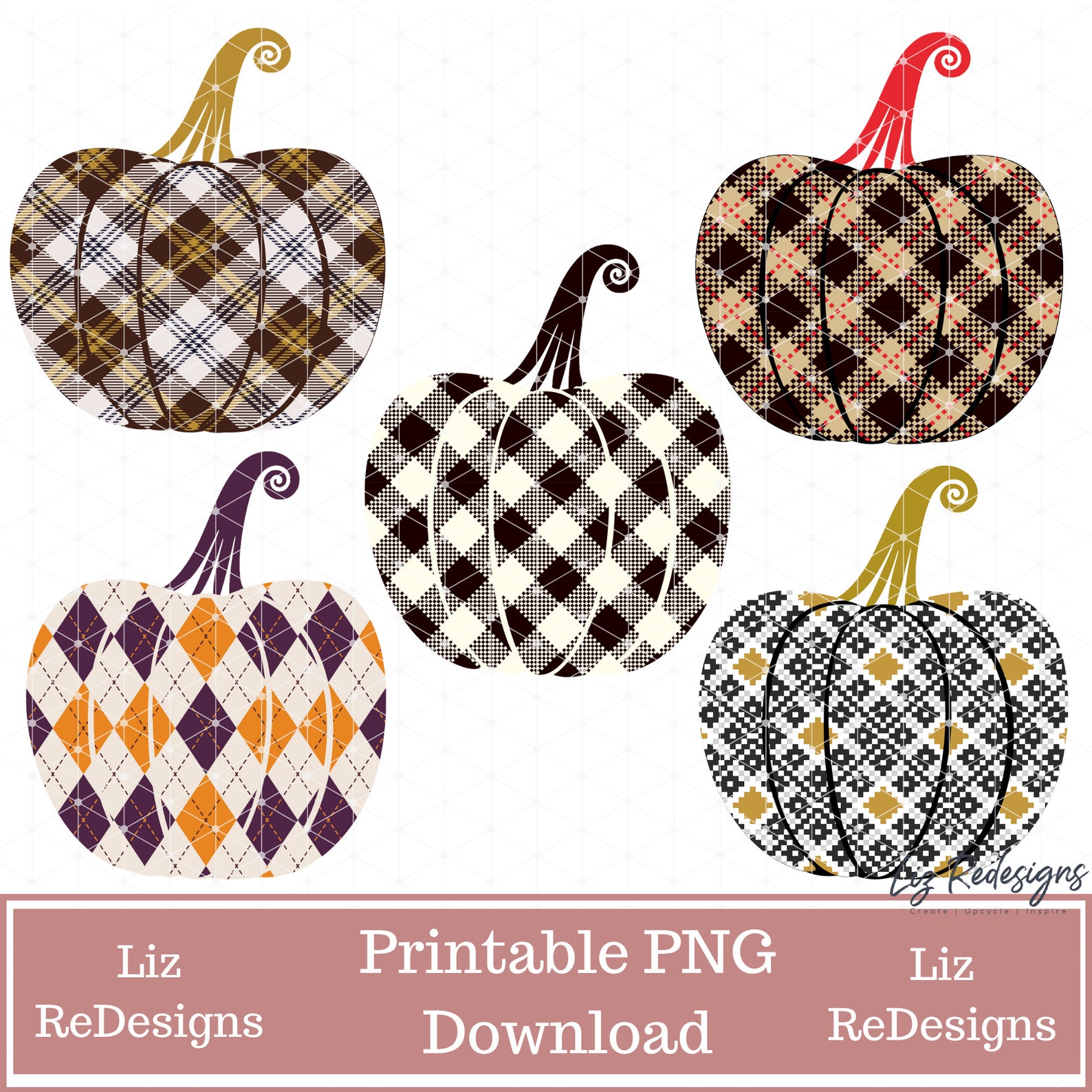 Pumpkin Clipart - Plaid Pumpkin Clipart - Pumpkin Illustration - Fall ...