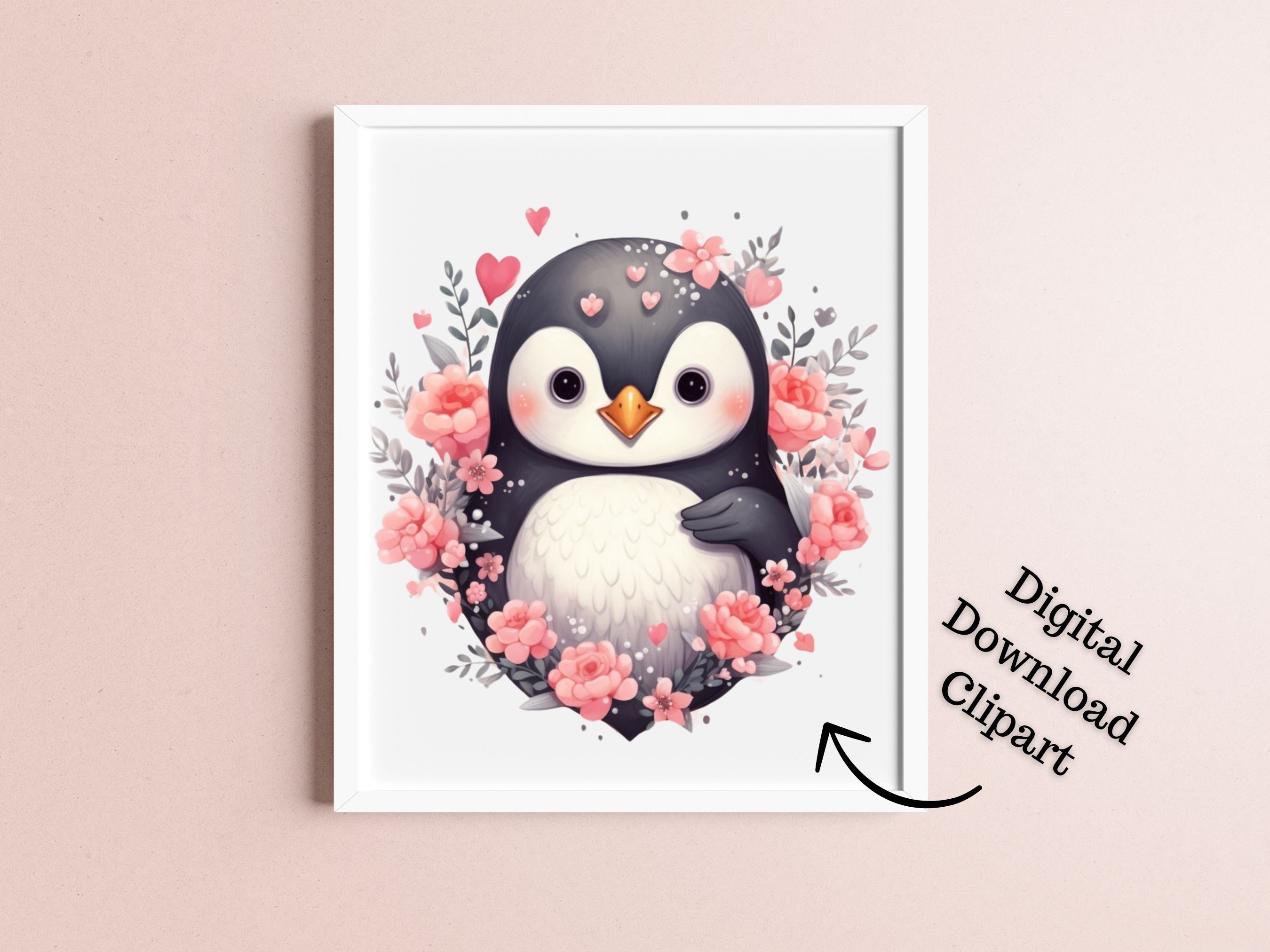 Cute Kawaii Penguin Printable Kawaii Penguin Pink Flowers Download ...