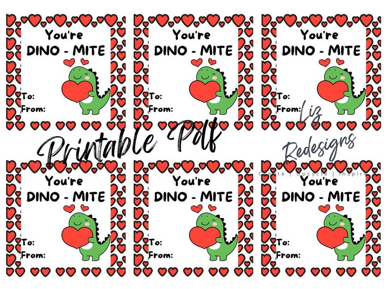 Printable Dinosaur Valentine Cards - Dinosaur Valnetines - Kids ...