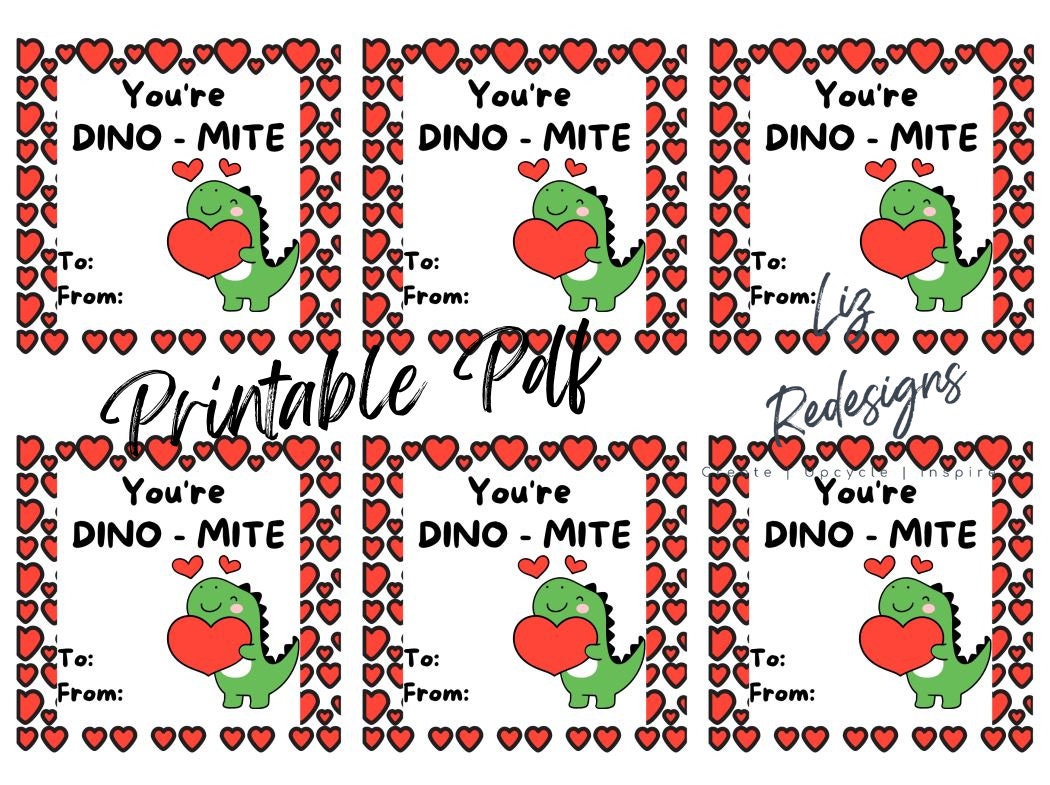 Printable Dinosaur Valentine Cards - Dinosaur Valnetines - Kids ...