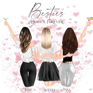 3 Besties Print Three Best Friends Print 3 Besties Gift Birthday ...