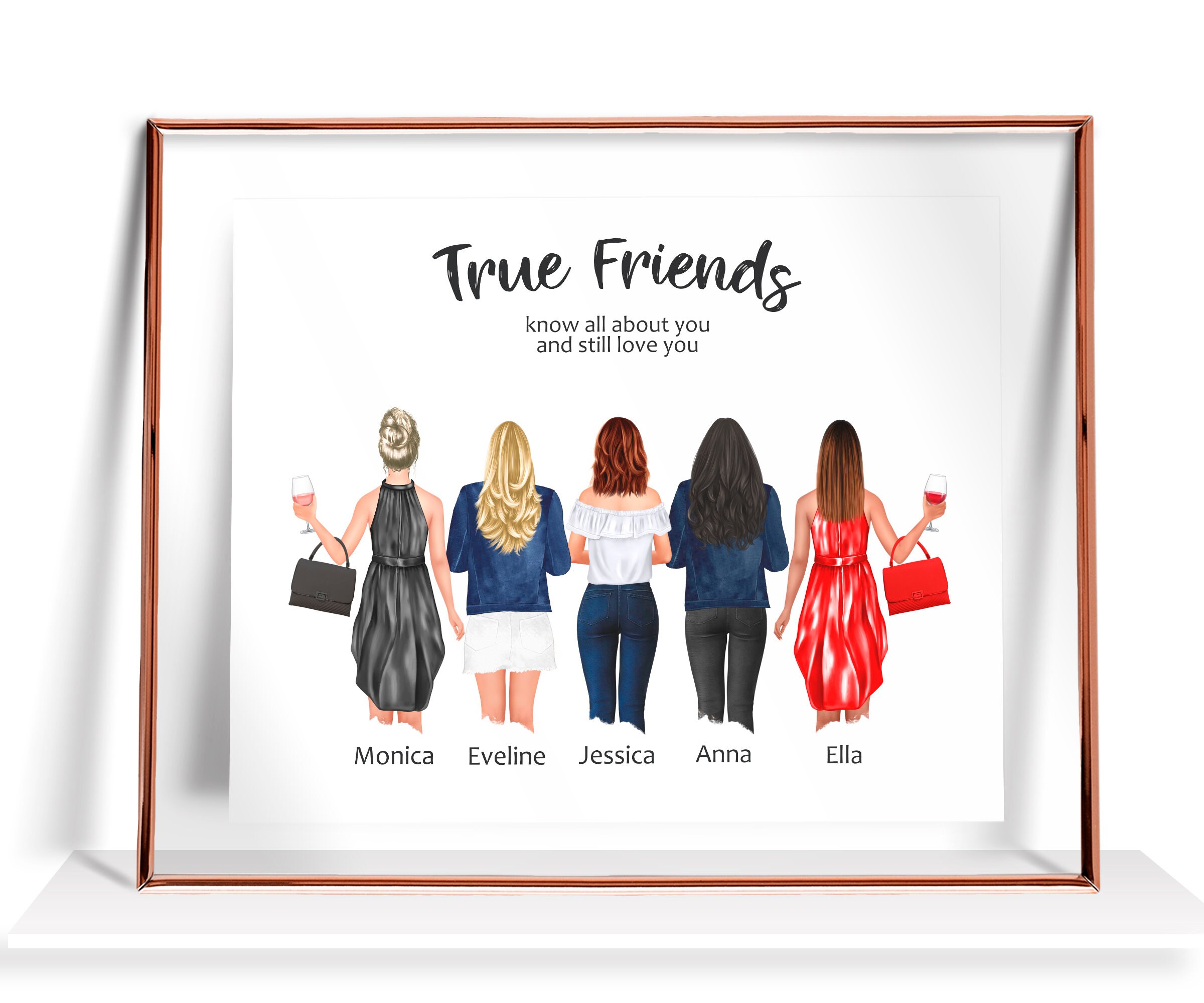 Friendship Print Best Friend Gift For Her Five Friends Gift | Etsy