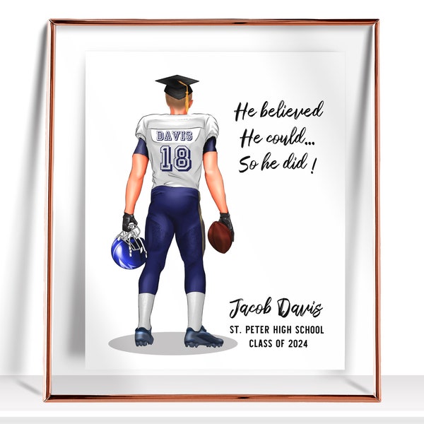 Football Player Graduation Print - Etsy