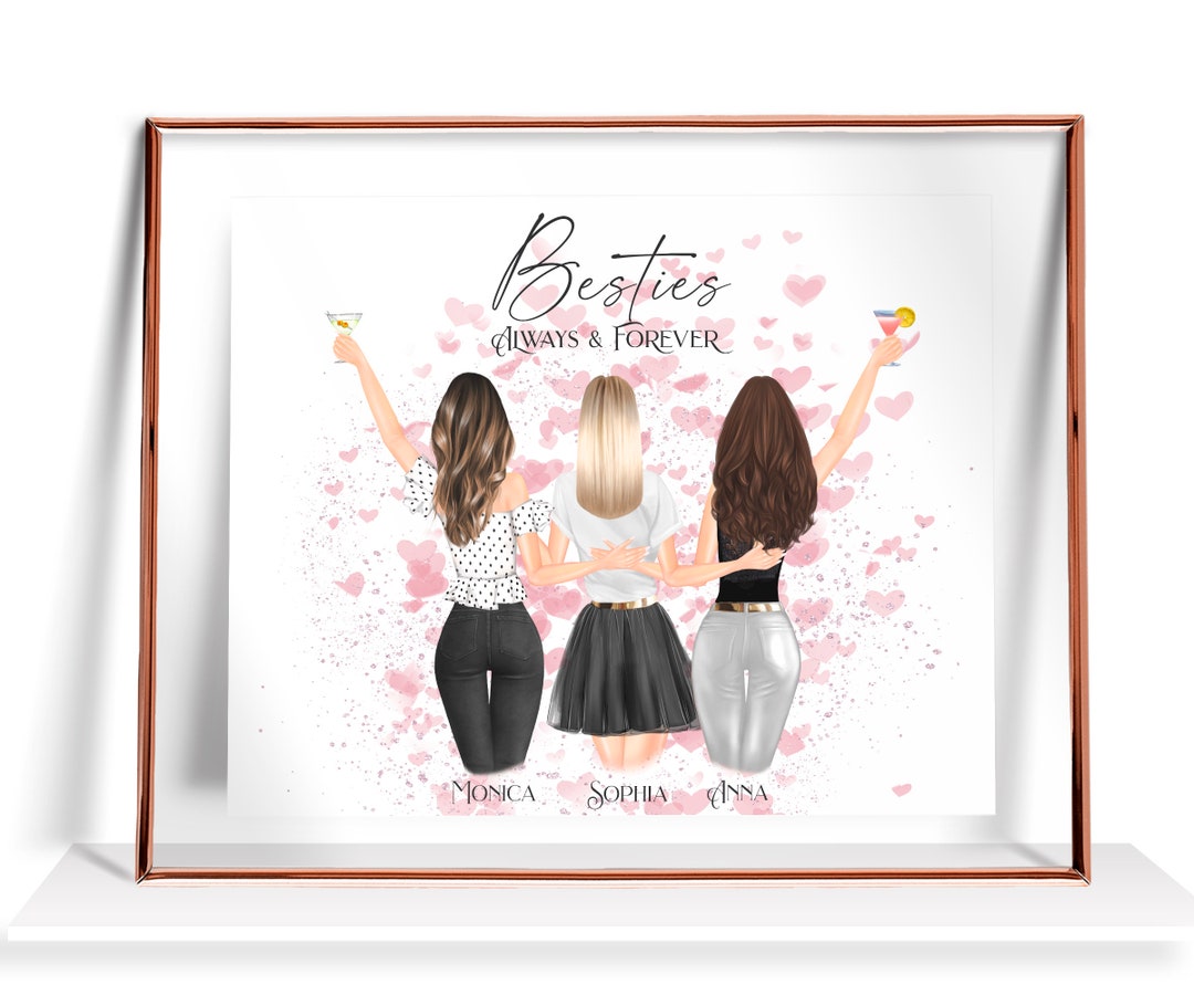 3 Besties Print Three Best Friends Print 3 Besties Gift Birthday ...
