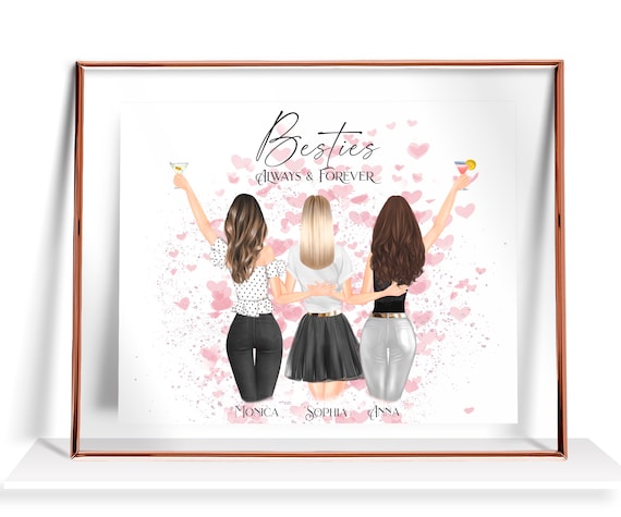 3 Besties Print Three Best Friends Print 3 Besties Gift - Etsy