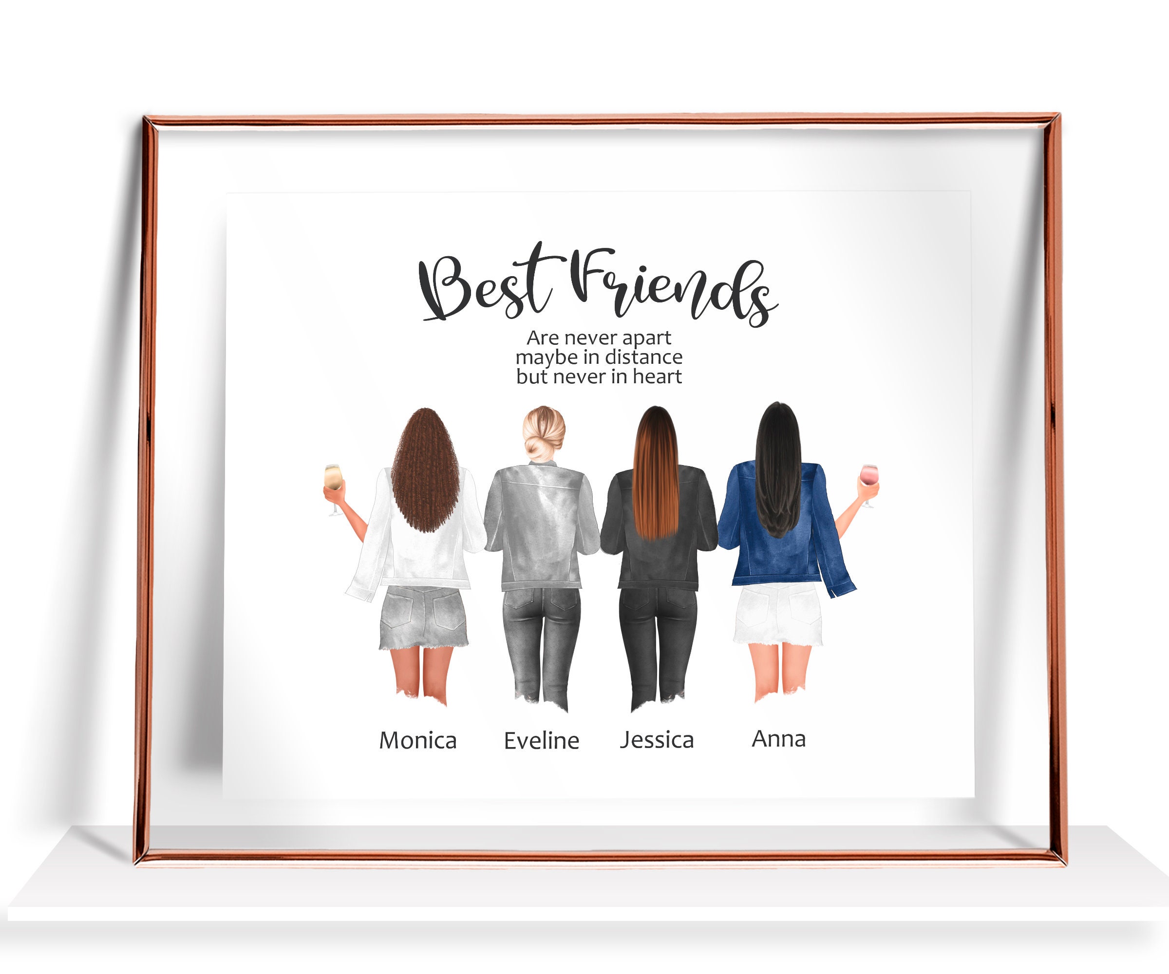 4 Best Friends Print Four Best Friends Gift 4 Friends Painting | Etsy